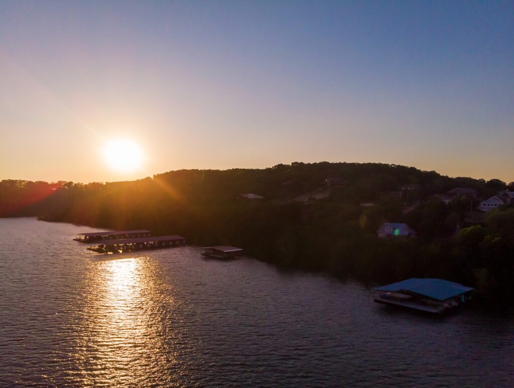 Ariel View of Table Rock Lake Shoreline at Sunset - Travel Off Path