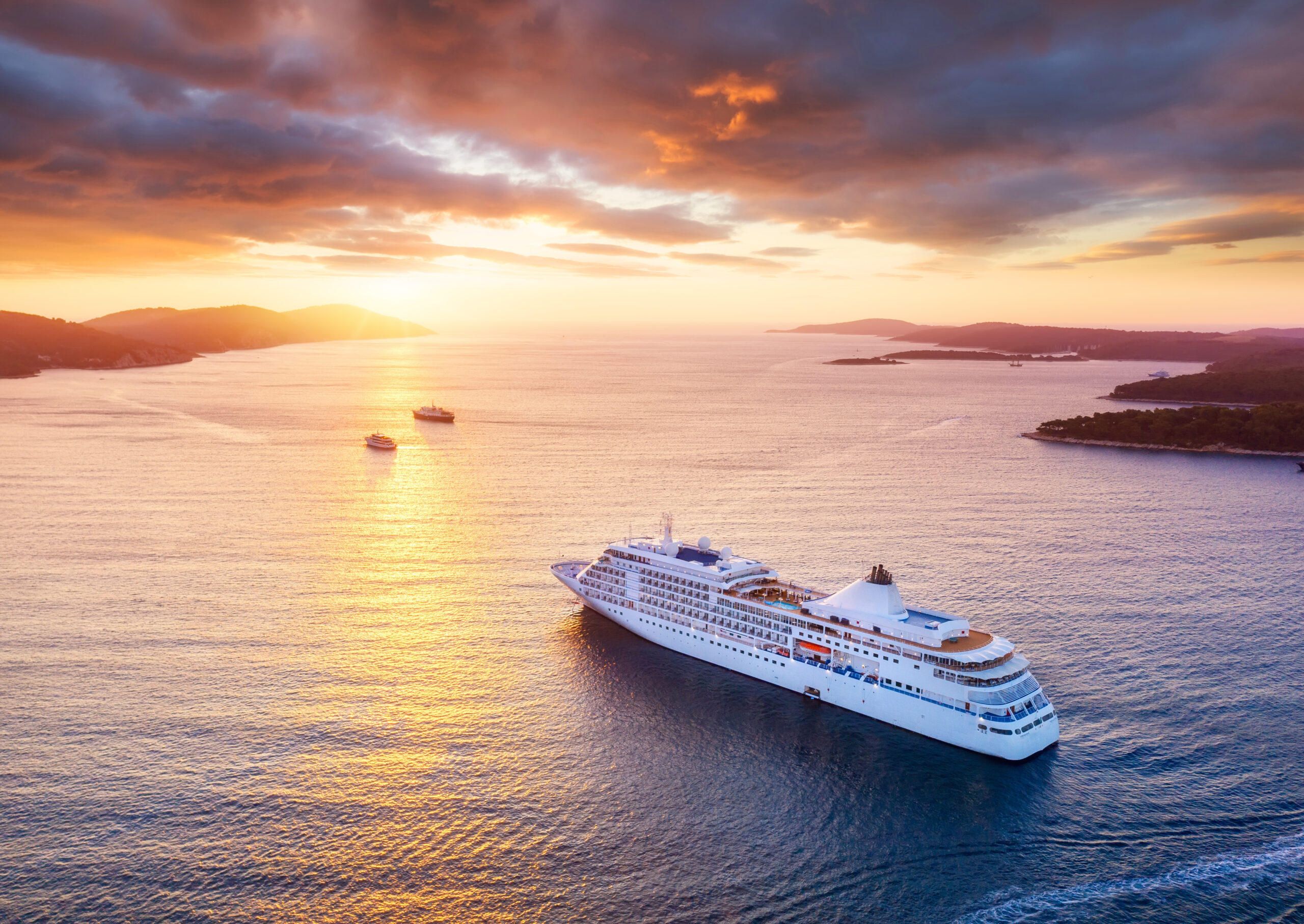Croatia.,Aerial,View,At,The,Cruise,Ship,During,Sunset.,Adventure ...
