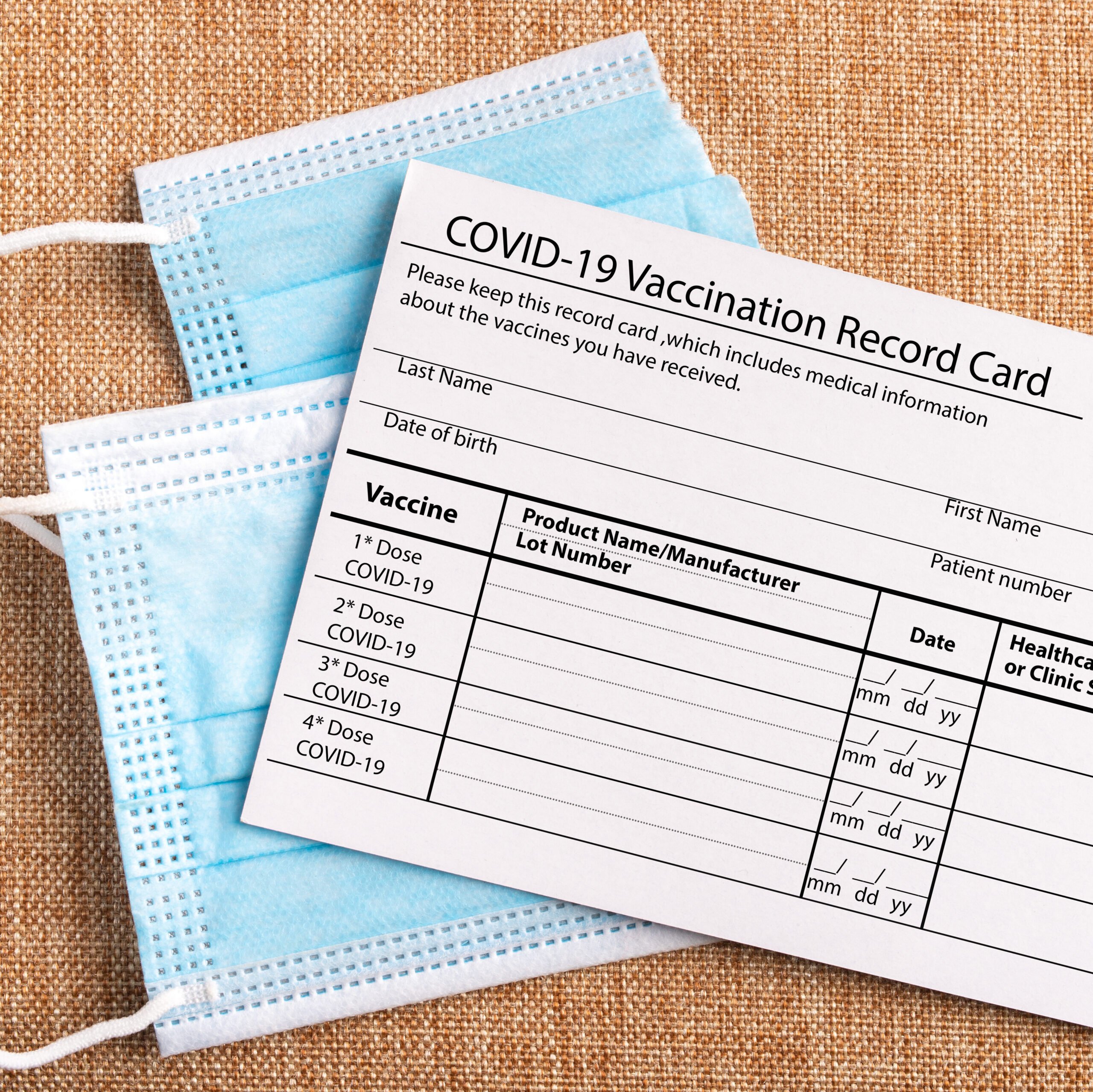 Coronavirus,Vaccination,Record,Card.,Protective,Mask,Divided,Into,Two ...