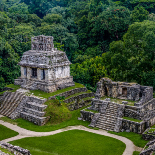 Temples of the Cross Group at mayan ruins of Palenque - Chiapas, Mexico ...