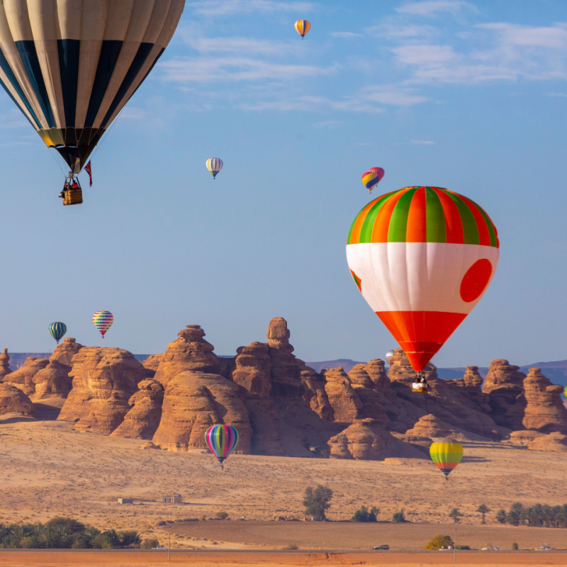 Hot Air Balloon Festival over Mada'in Saleh (Hegra) ancient site, Al ...