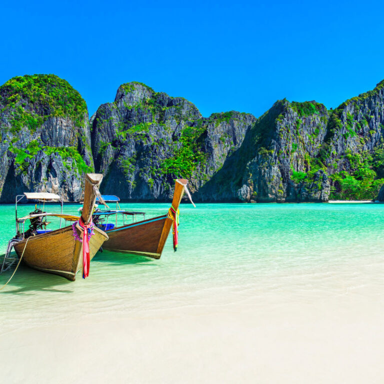 Boats-on-Maya-Bay-beach-at-Ko-Phi-Phi-Leh-Island - Travel Off Path