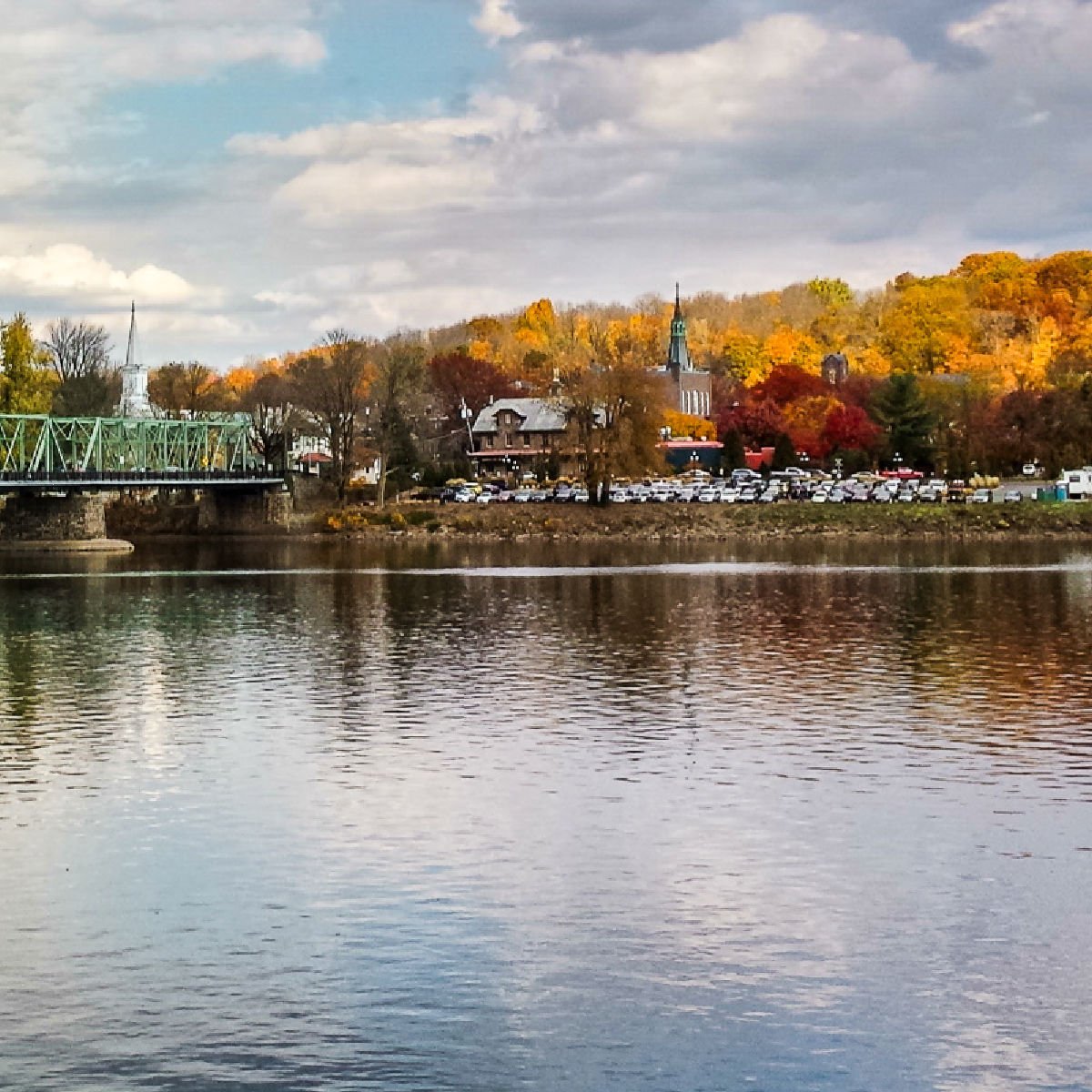 Bridge-over-Delaware-River-backdropped-by-fall-foliage-in-New-Hope-PA ...